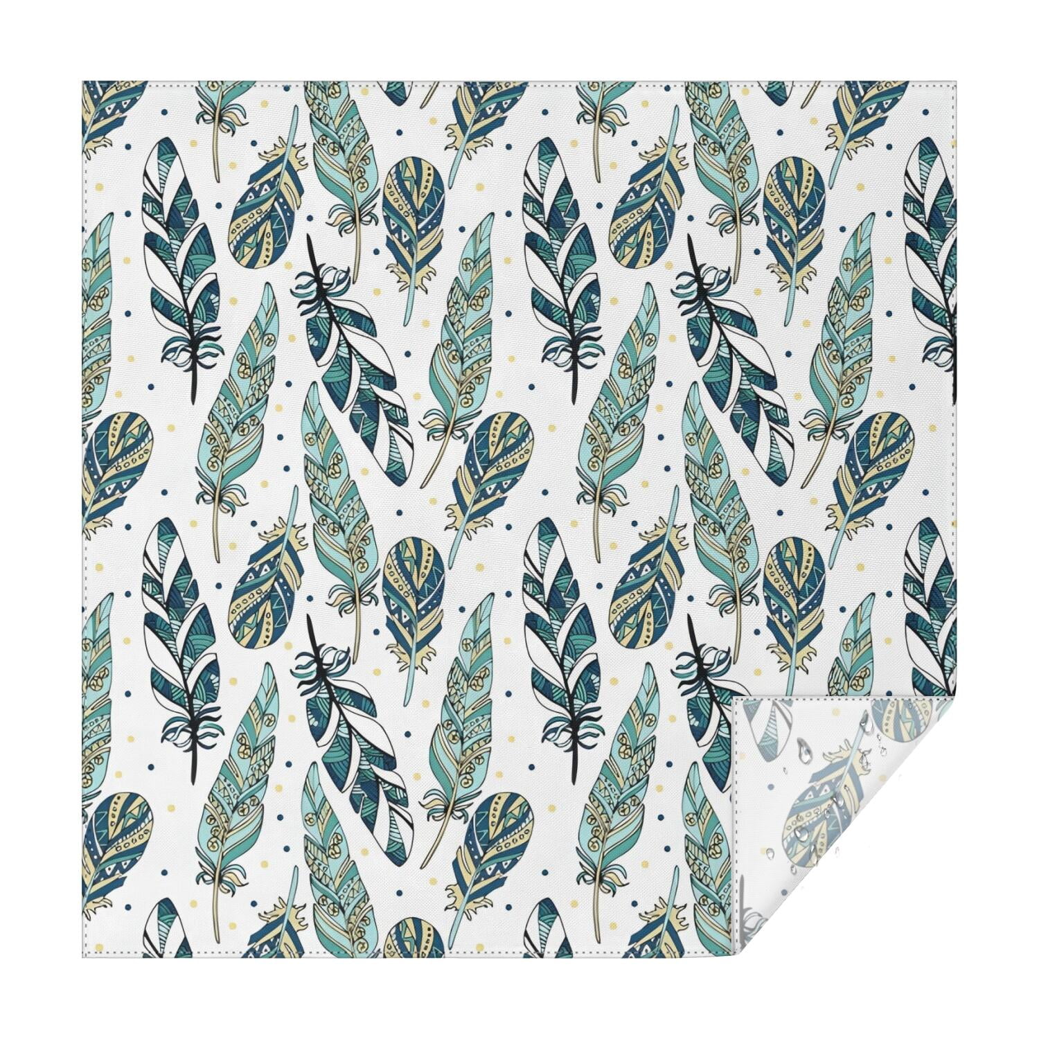 Blue Boho Tribal Feathers Pattern Square Tablecloth,Waterproof Square ...