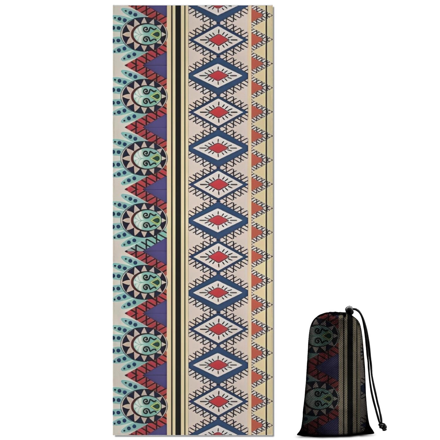 Blue Boho Tribal Masks and Diamonds Pattern Hot Yoga Mat Towel Non Slip ...
