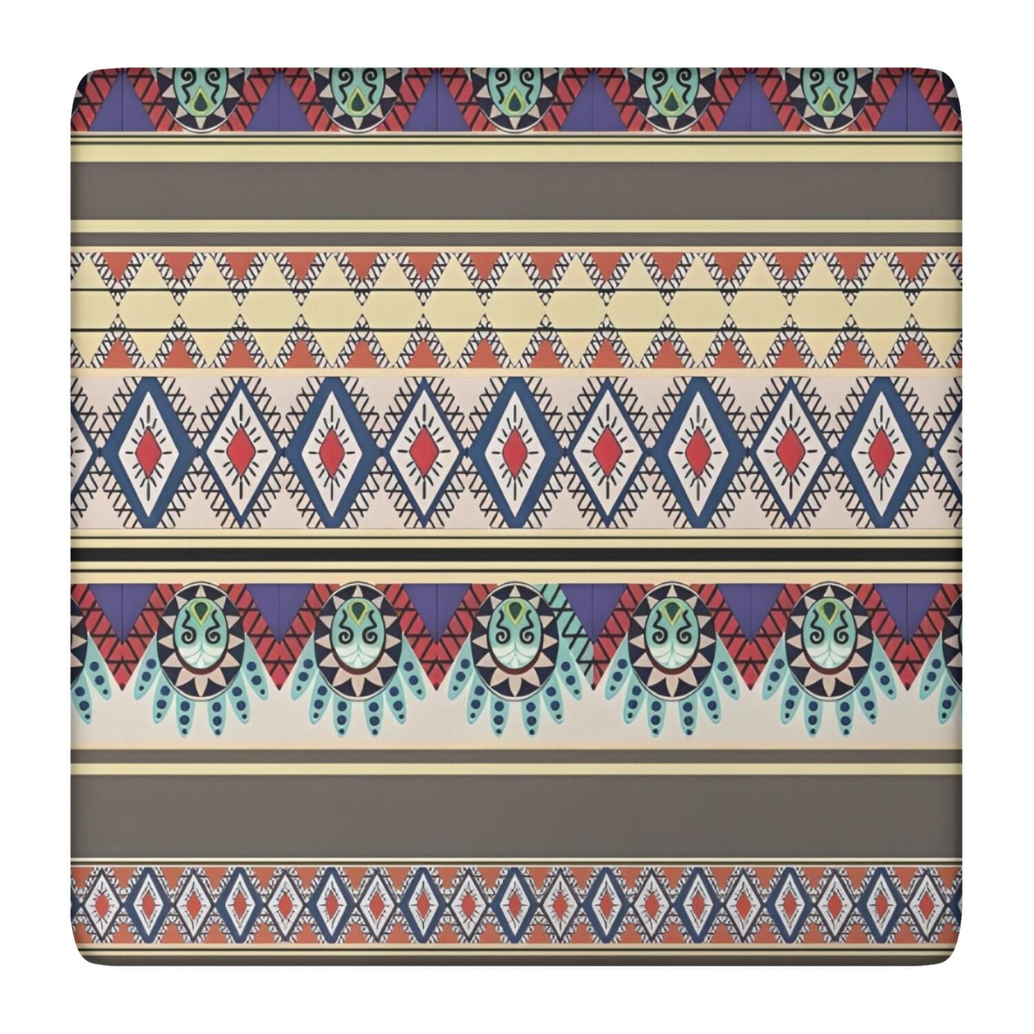 Blue Boho Tribal Masks and Diamonds Pattern Square Fitted Tablecloth ...
