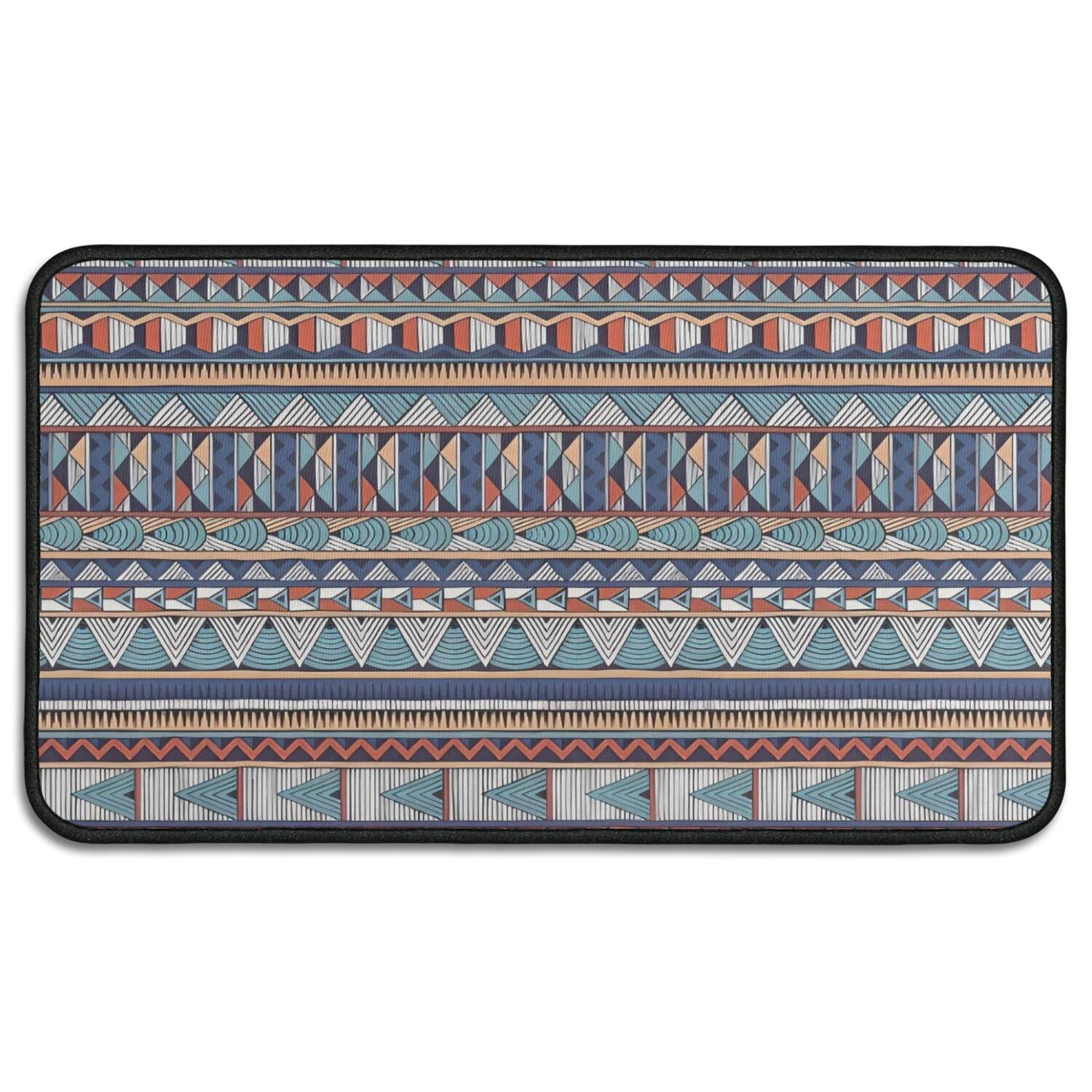 Blue Boho Tribal Triangles and Arrows Pattern Door Rugs,Washable Non ...