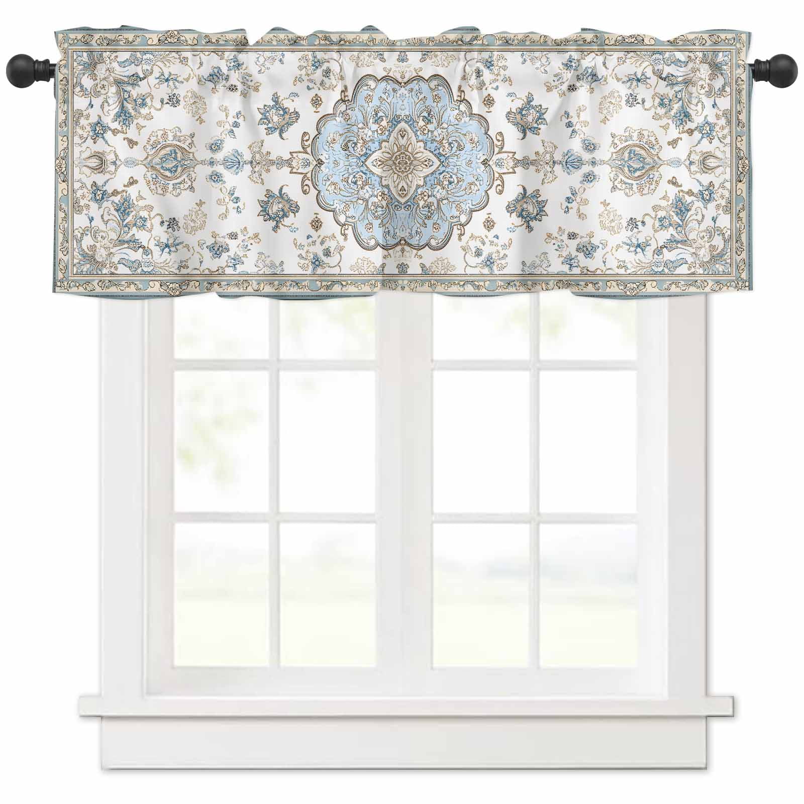 Blue Boho Valances for Windows Farmhouse Kitchen Curtains Valances Rod ...