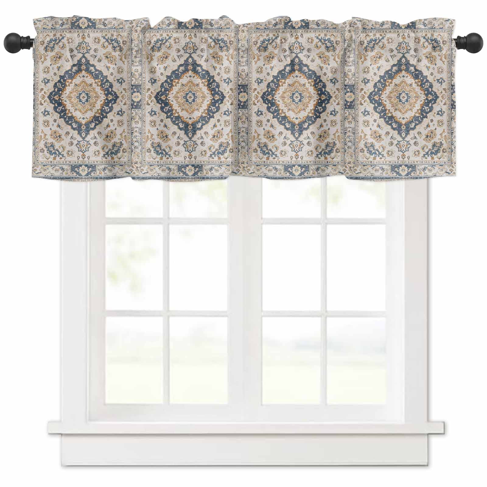 Blue Boho Valances for Windows Farmhouse Kitchen Curtains Valances Rod ...