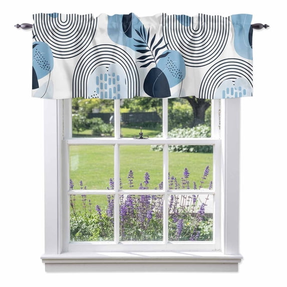 Blue Boho Valances for Windows Medieval Leaves Geometric Lines Abstract ...