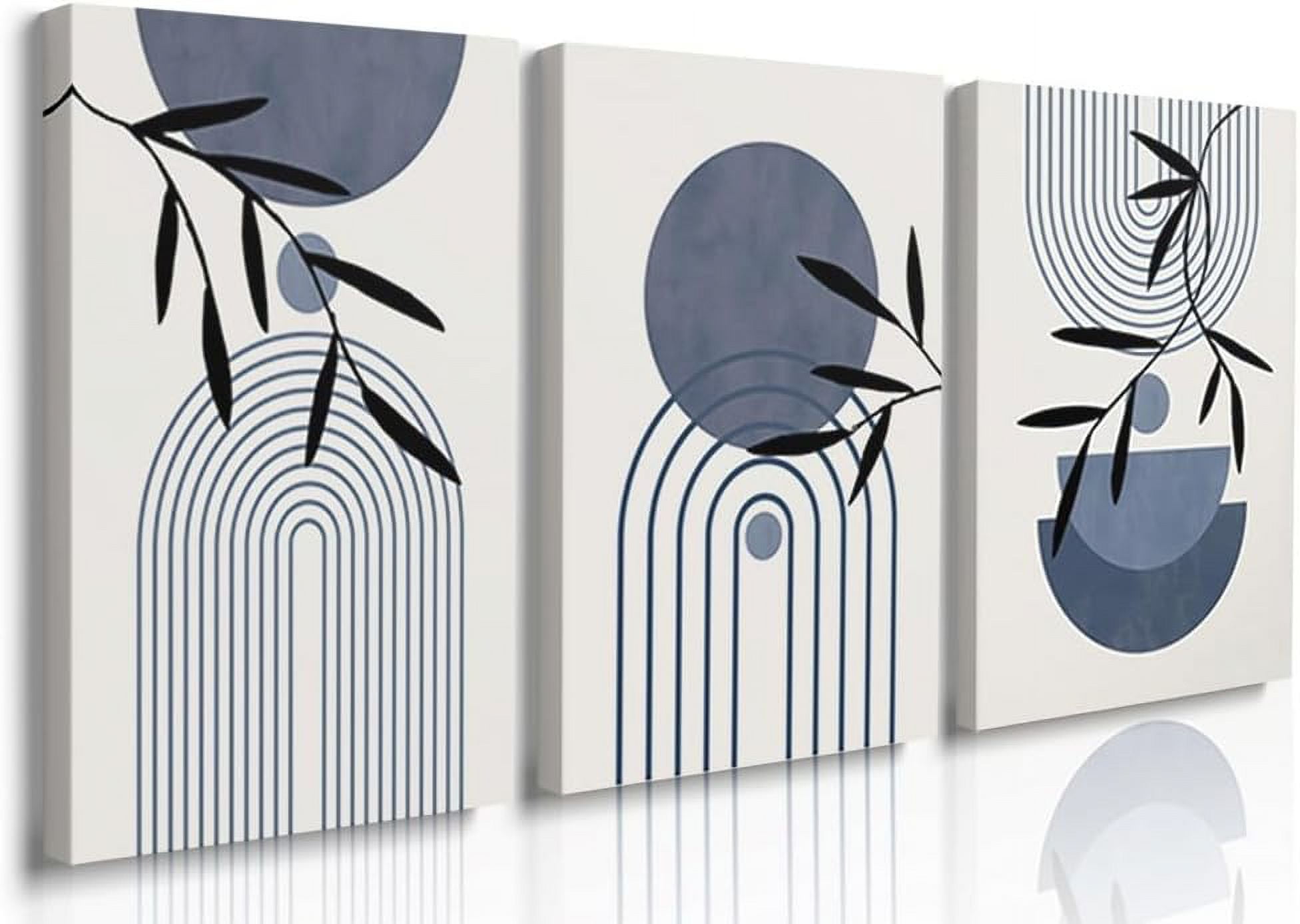 Blue Boho Wall Art Set of 3,Minimalist Framed Wall Art Geometric Line ...