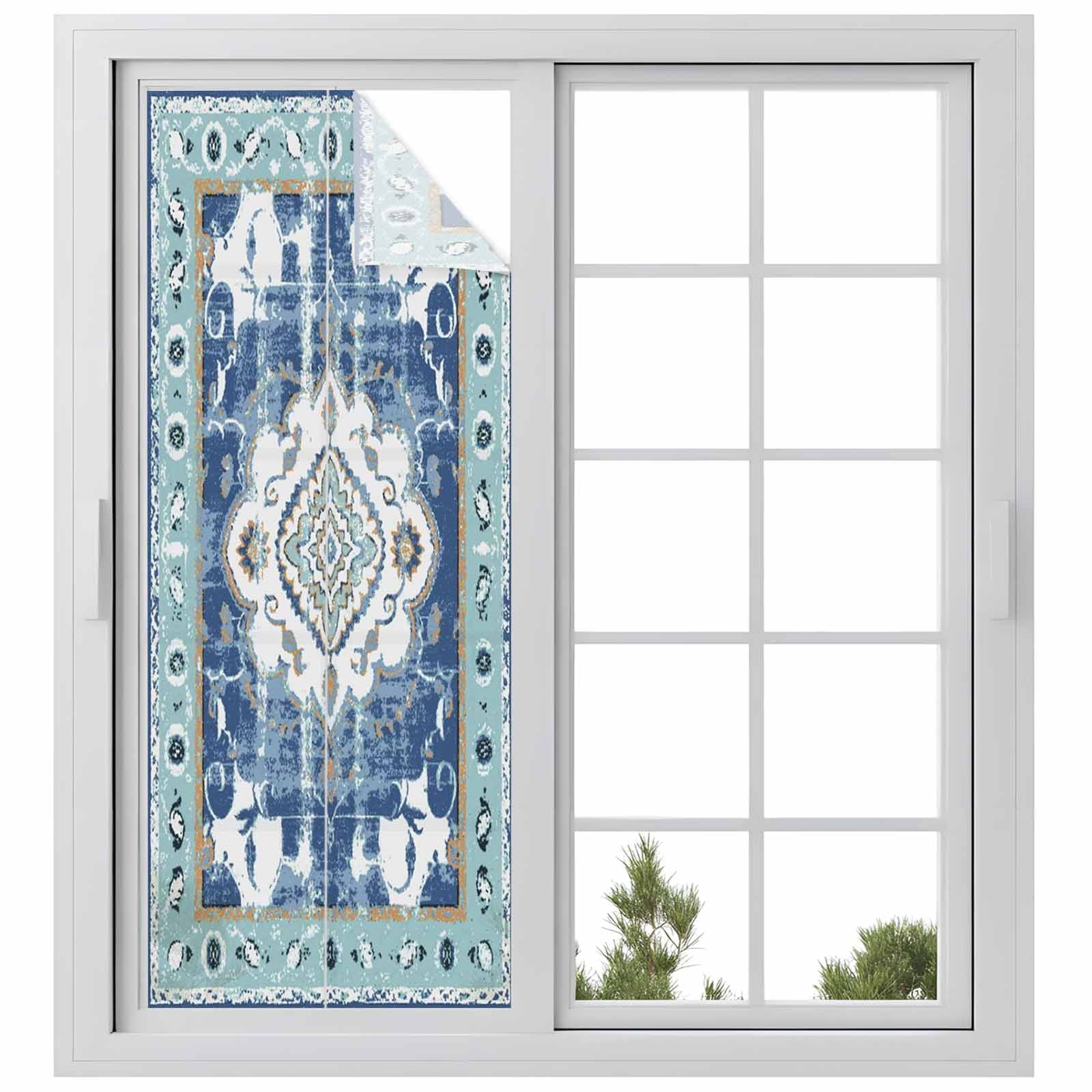 Blue Boho Window Privacy Film, Farmhouse Bohemian Medallion Oriental ...