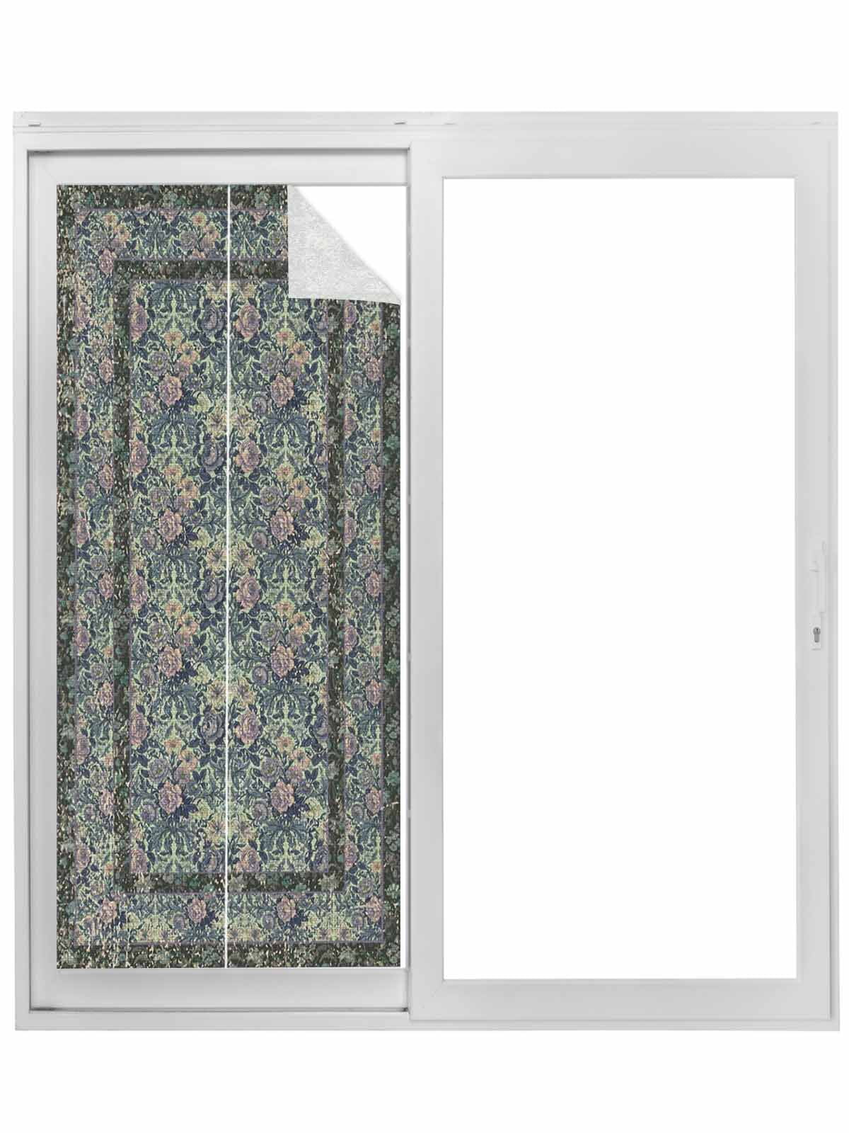 Blue Boho Window Privacy Film, Vintage Ethnic Tribe Abstract Art Floral ...