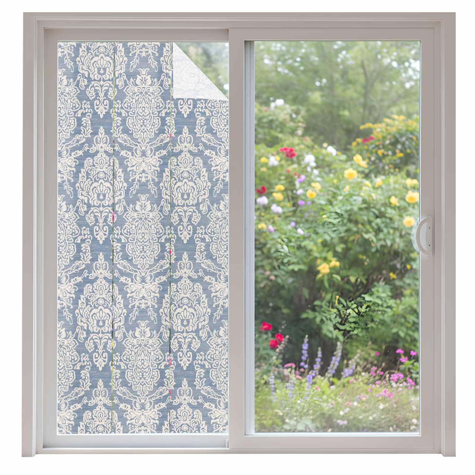 Blue Boho Window Privacy Film, Vintage Mexican Ethnic Floral ...