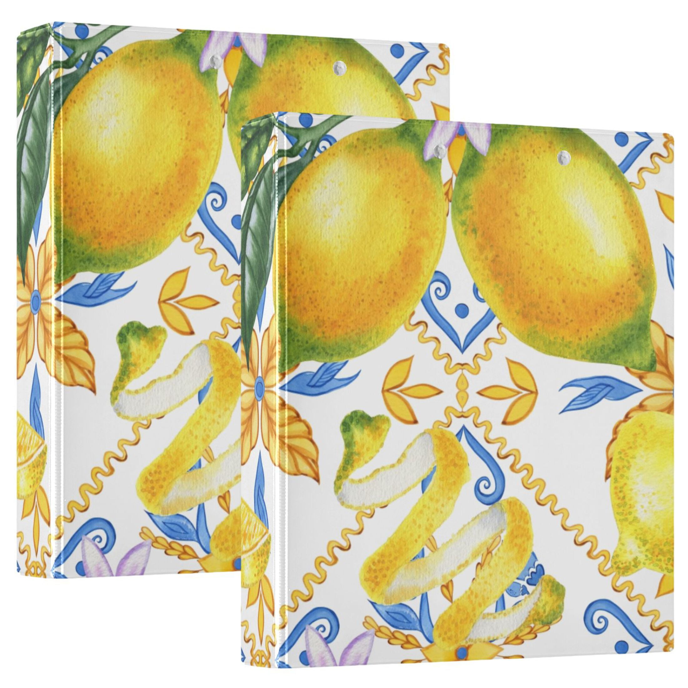 Blue Boho and Yellow Lemons Hardcover 3 Ring Binder 1.5 inch Round ...