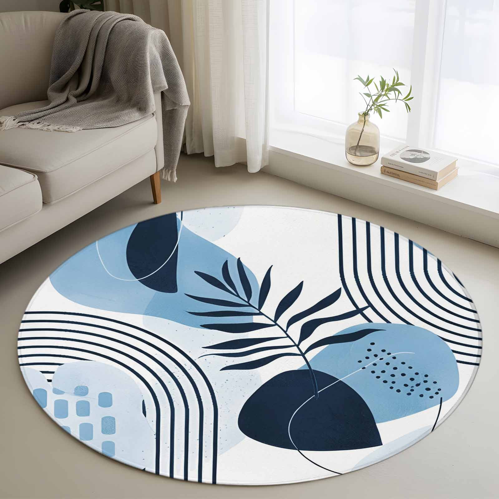 Blue Bohogeometric Round Rug 3ft Washable Circle Entryway Rugs Non Slip ...