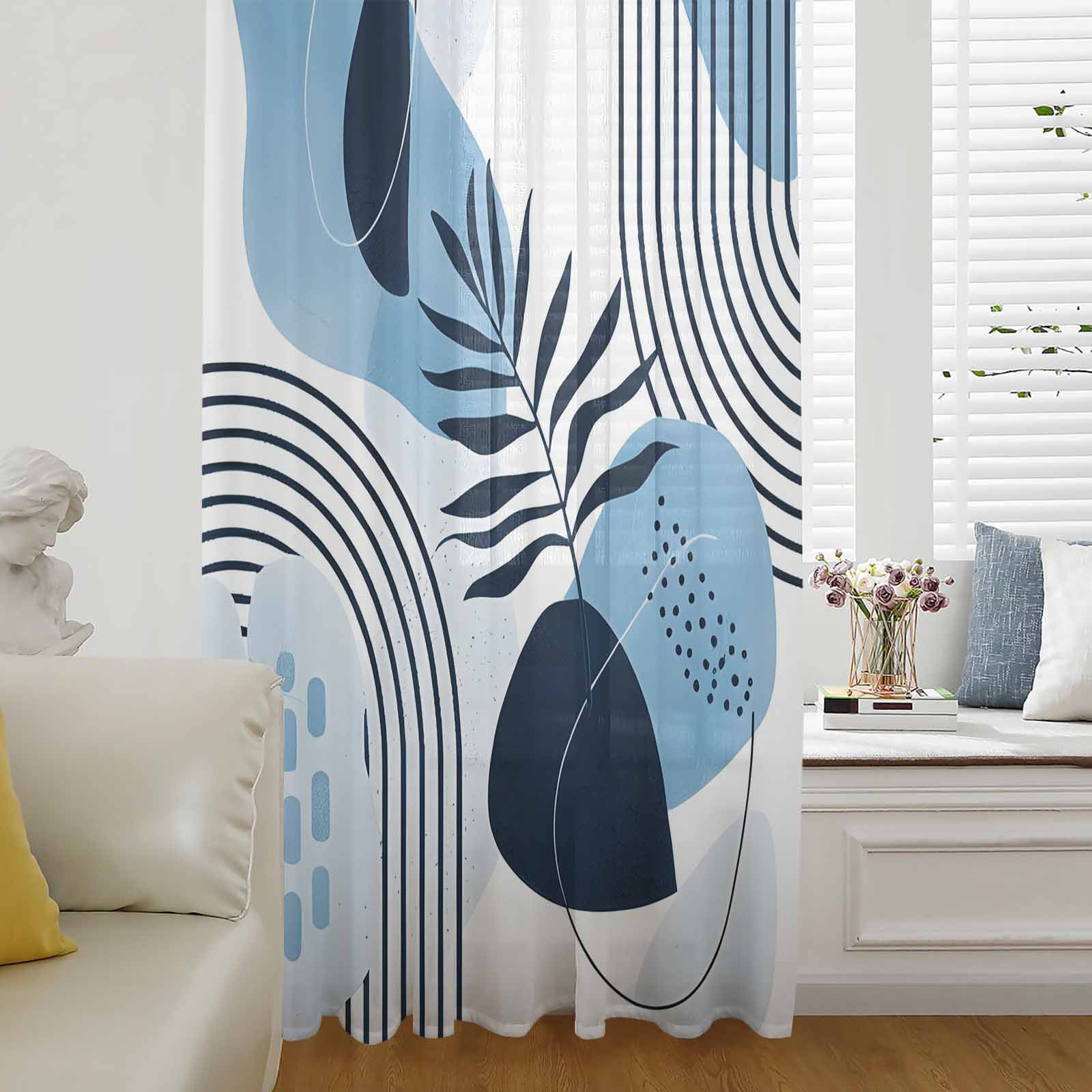 Blue Bohogeometric Semi Sheer Curtains Drapes for Living Room,Bedroom ...