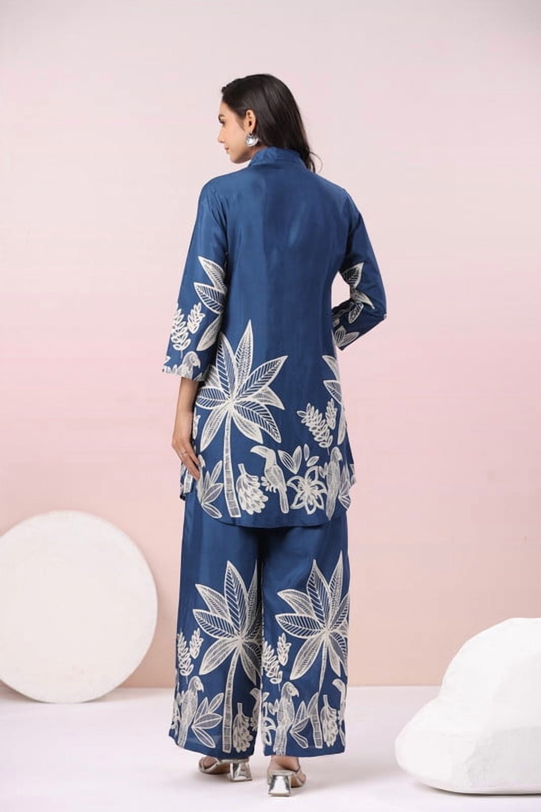 Blue Bold Palm Russian Silk Print Co-Ord Set - Walmart.com