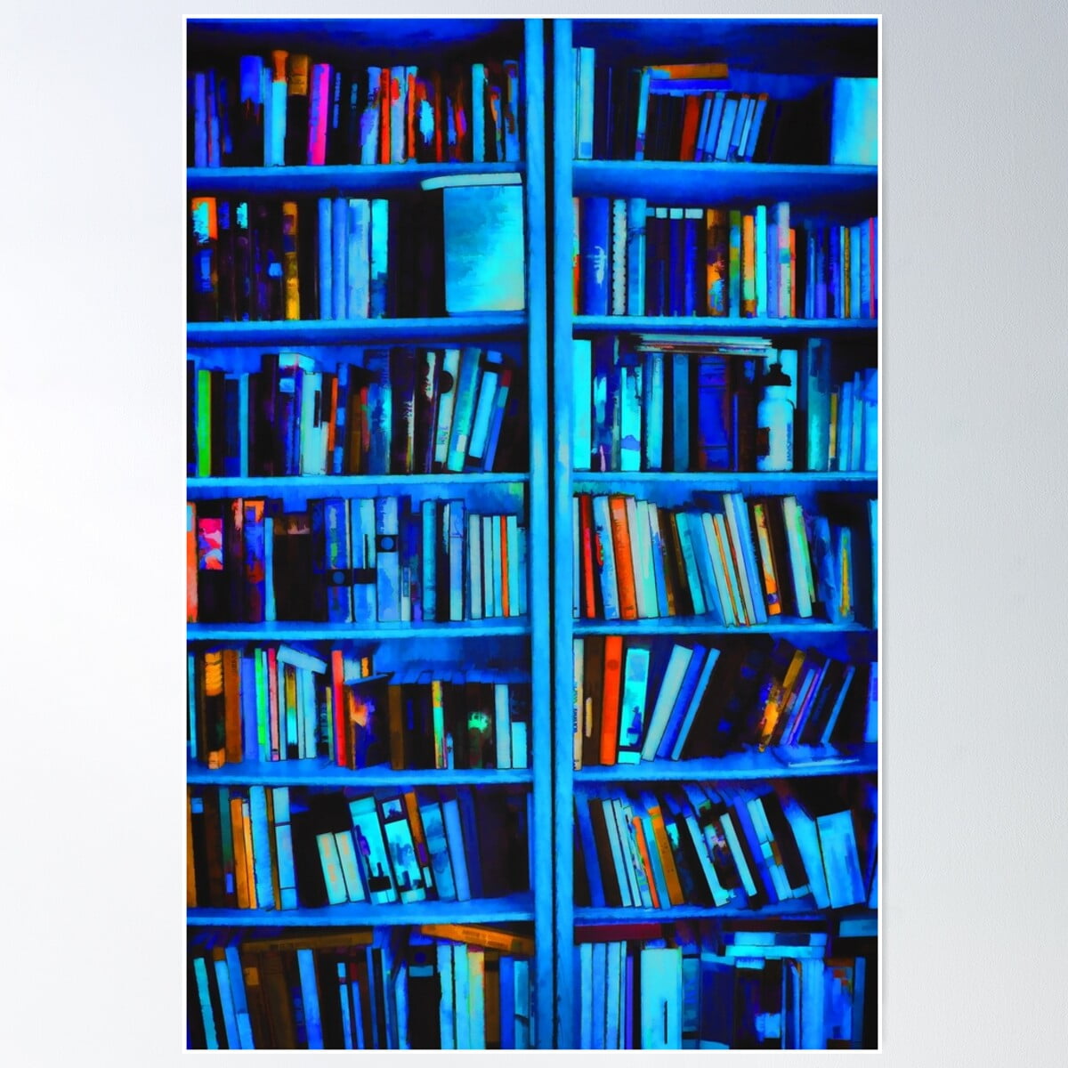 Blue Book Shelves Poster Wall Art, Modern Wall Decor For Living Room ...