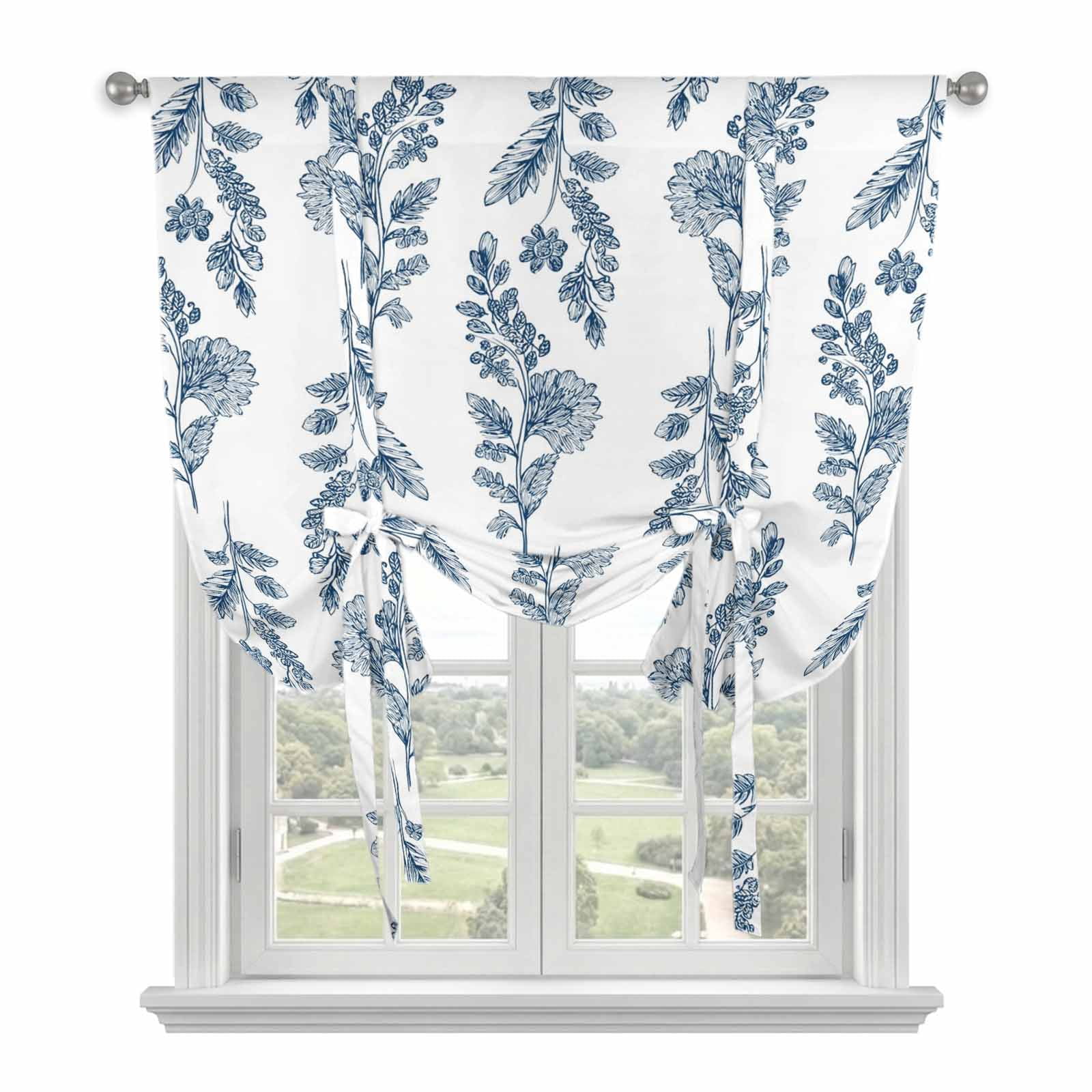 Blue Botanical Balloon Curtains for Windows, Bedroom Curtains 54 Inch ...