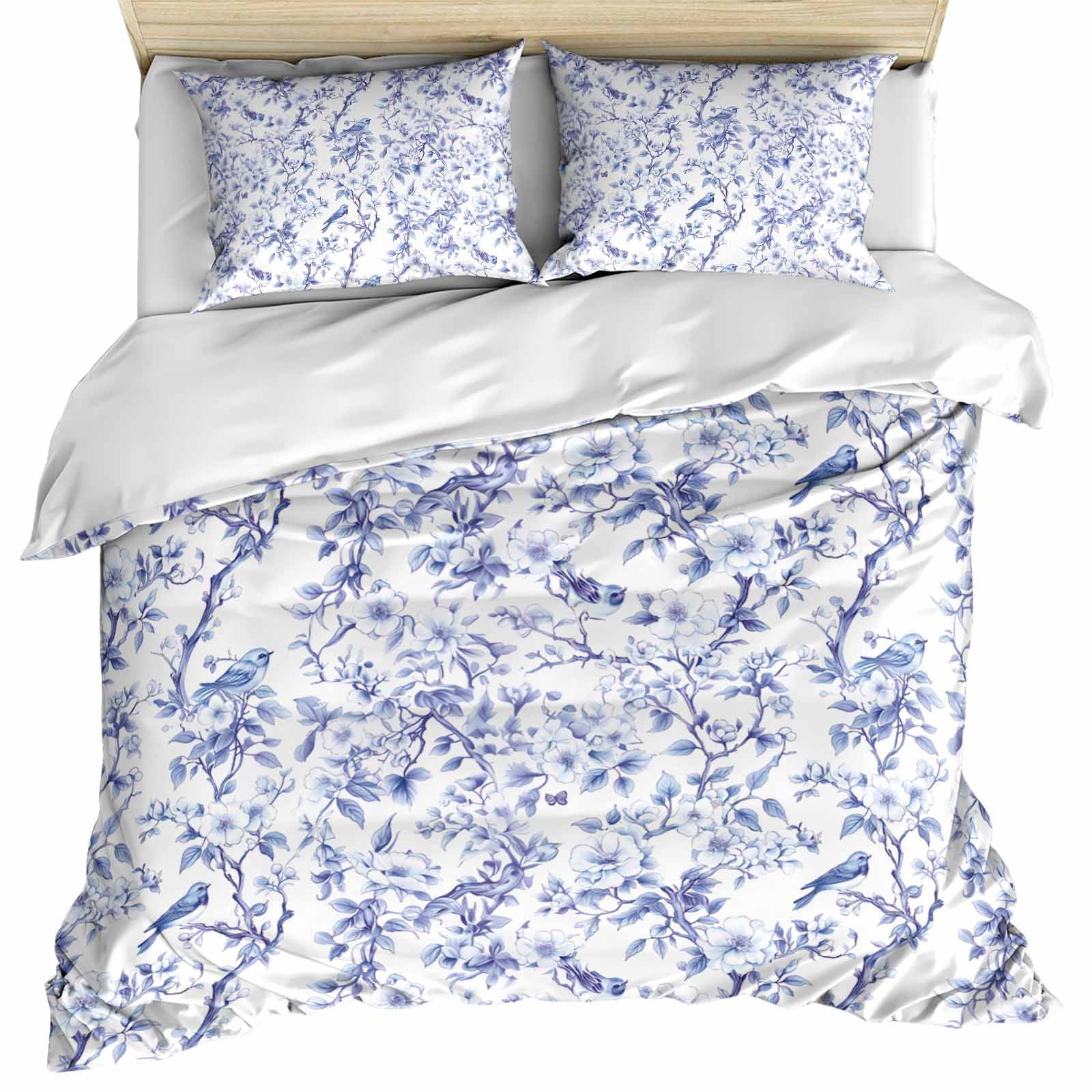 Blue Botanical Bedding 3 Piece Duvet Cover Set Full Size, Elegant ...