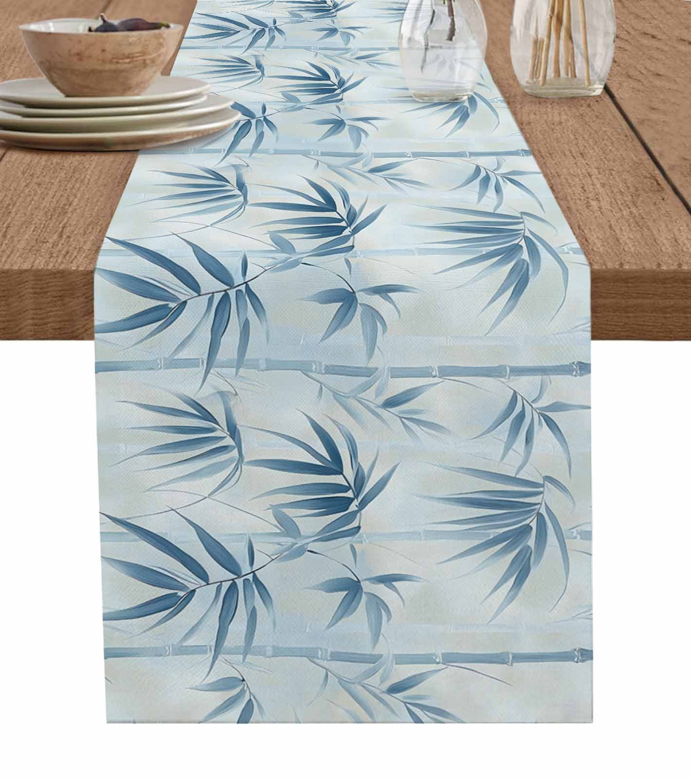 Blue Botanical Burlap Cotton Table Runner 13x36 Inches Short, Pastoral ...