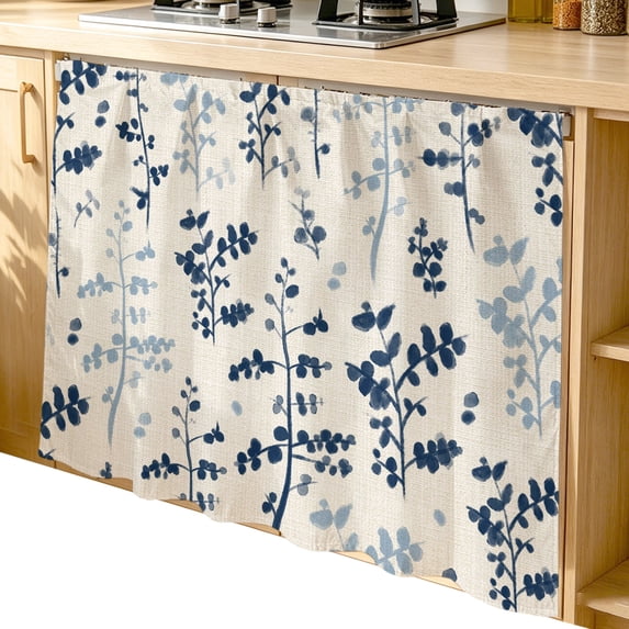 Blue Botanical Cabinet Curtains 35"W x 35"L,Dustproof Sink Skirt ...