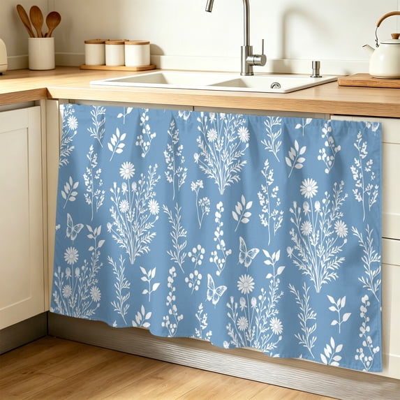 Blue Botanical Cabinet Curtains for Shelves, Spring Summer Chic ...