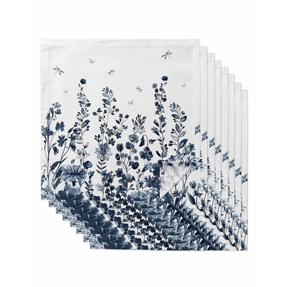 Blue Botanical Cloth Napkins Set of 8 Reusable Dinner Napkins ...