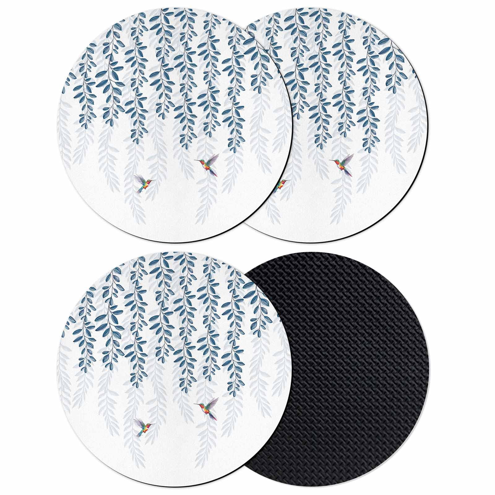 Blue Botanical Coasters Set of 4, Soft Absorbent Coasters for Drinks ...