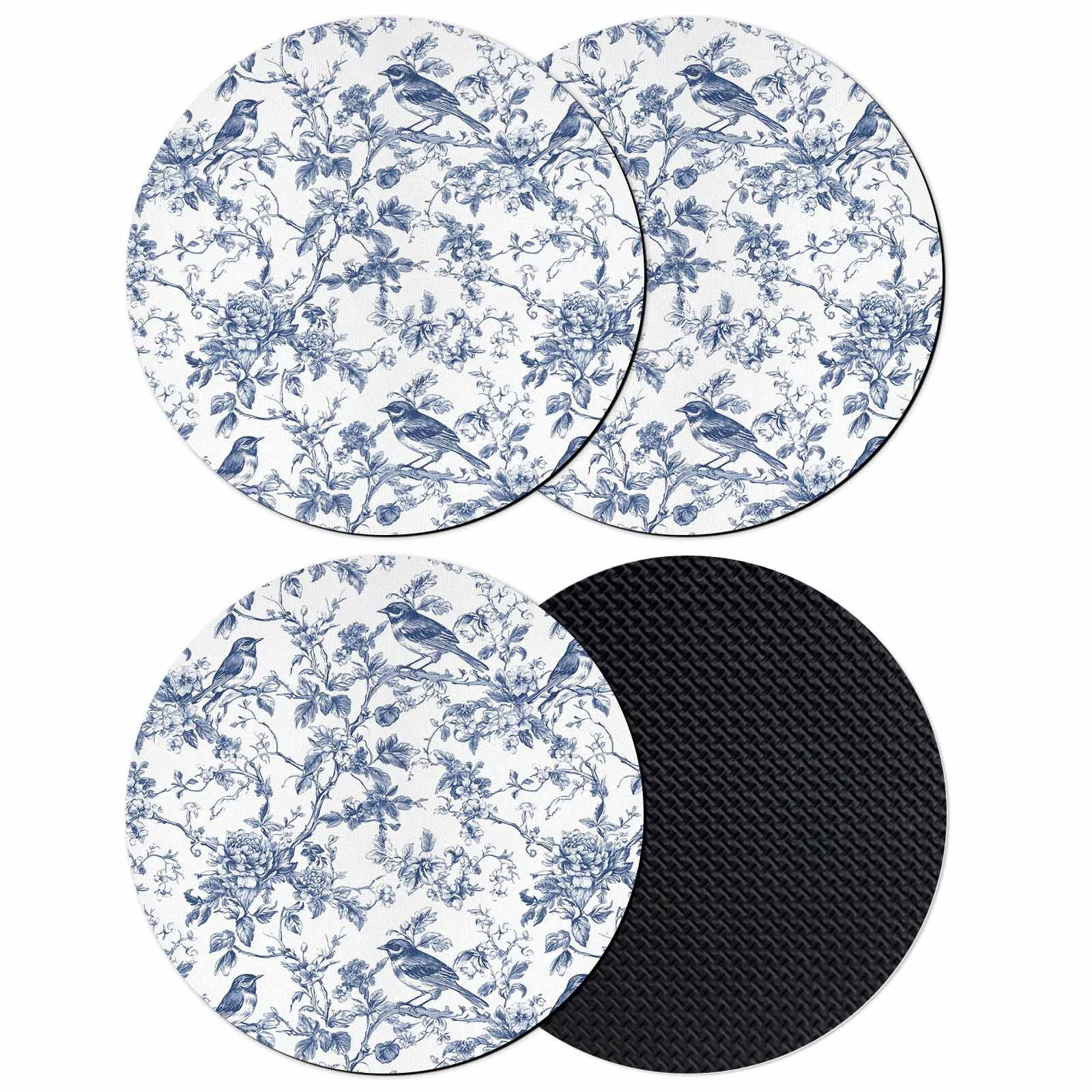 Blue Botanical Coasters Set of 4, Soft Absorbent Coasters for Drinks ...