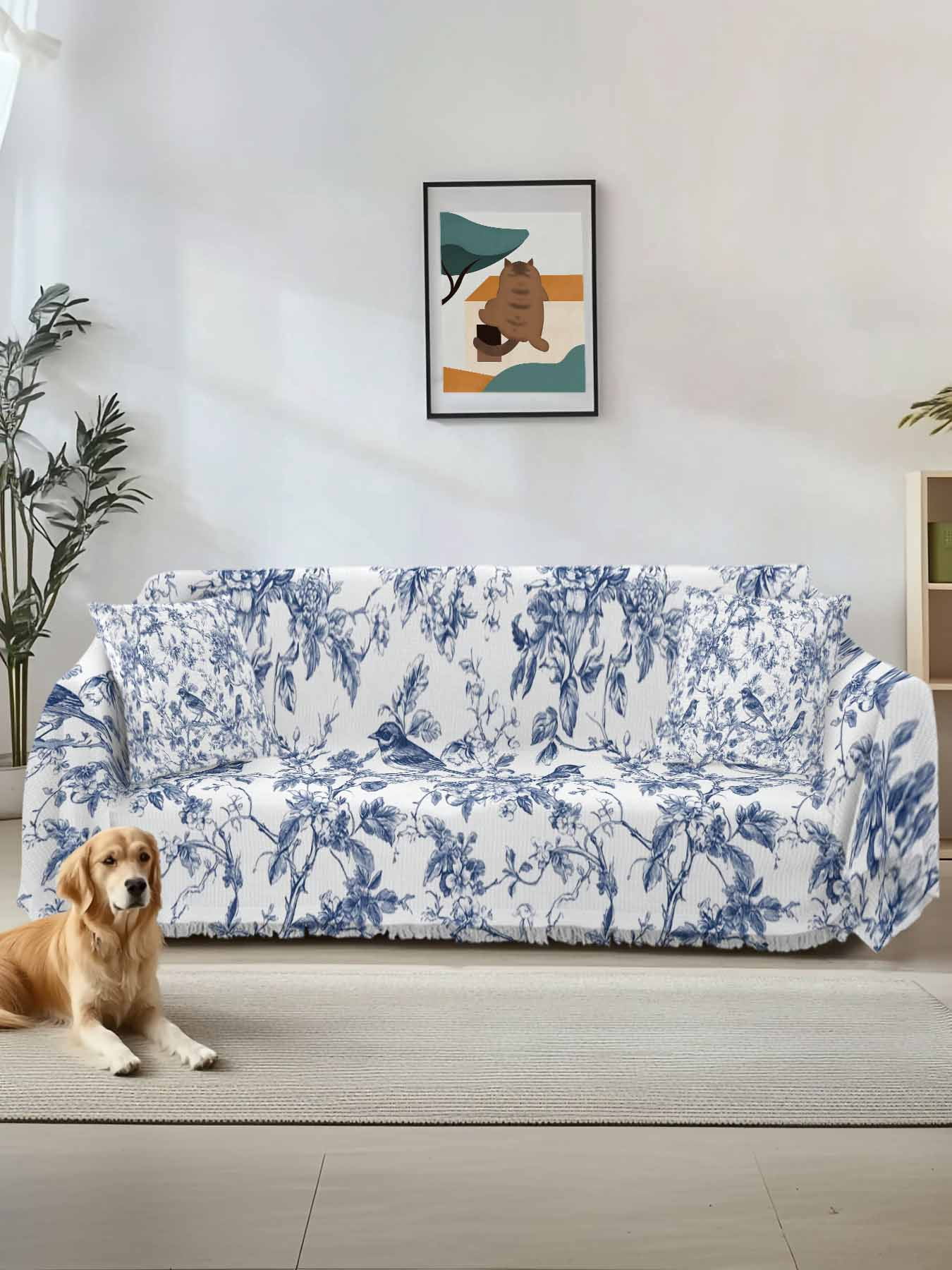 Blue Botanical Couch Cover Sofa Covers 3 Cushion Sectional Couch ...
