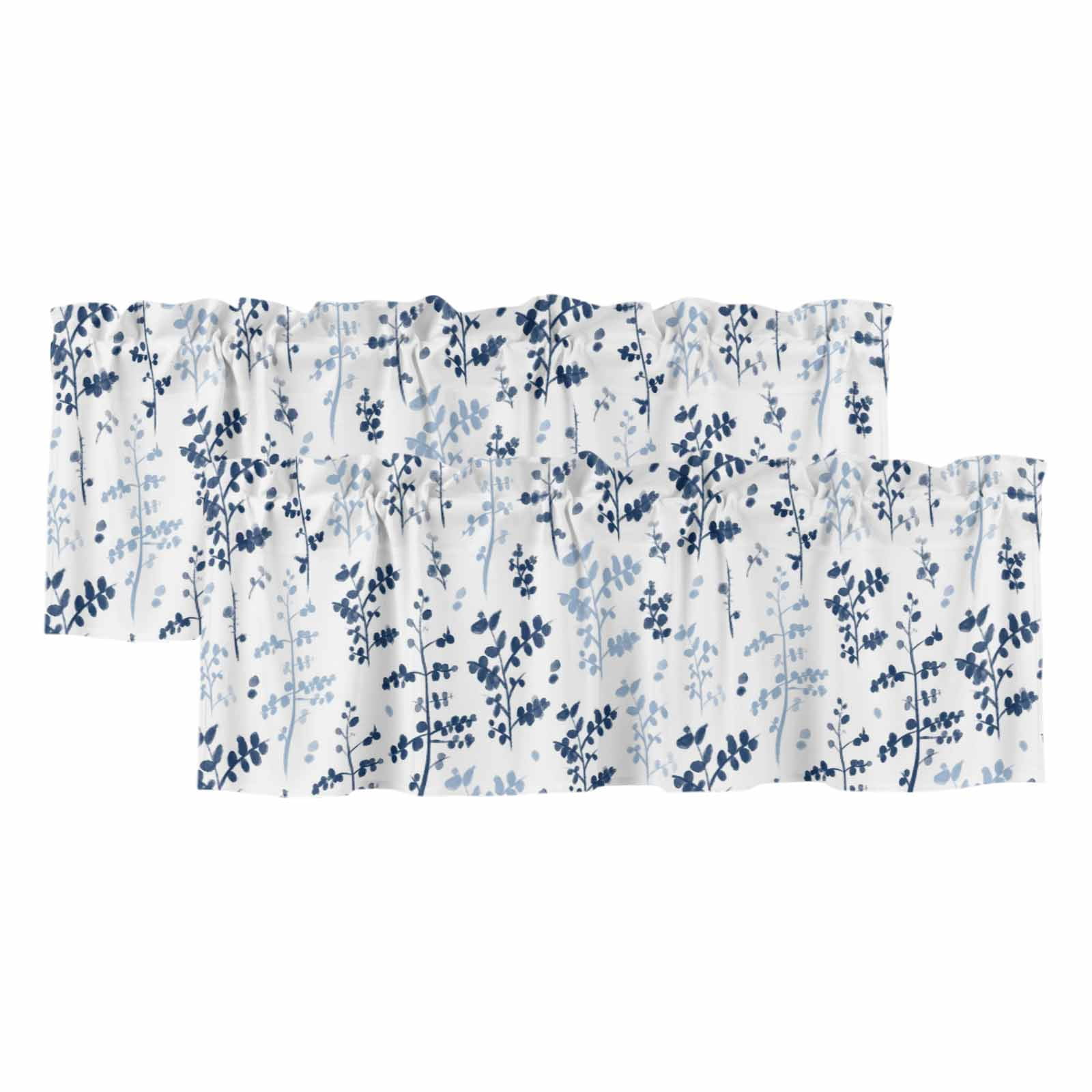 Blue Botanical Curtain Valances for Windows, Kitchen Valance Window ...