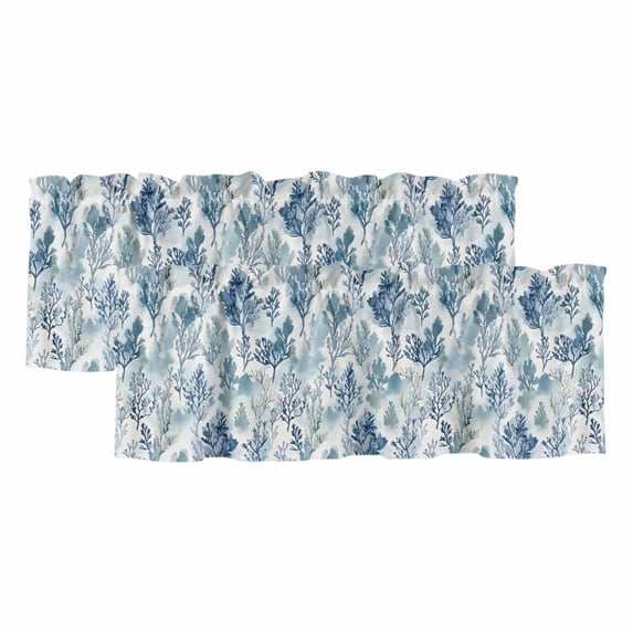 Blue Botanical Curtain Valances for Windows, Kitchen Valance Window ...