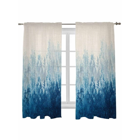 Blue Botanical Curtains 72 Inch Length, Sheer Curtains for Bedroom ...