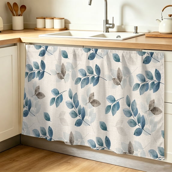 Blue Botanical Fall Cabinet Curtains for Shelves, Pastoral Maple Leaf ...