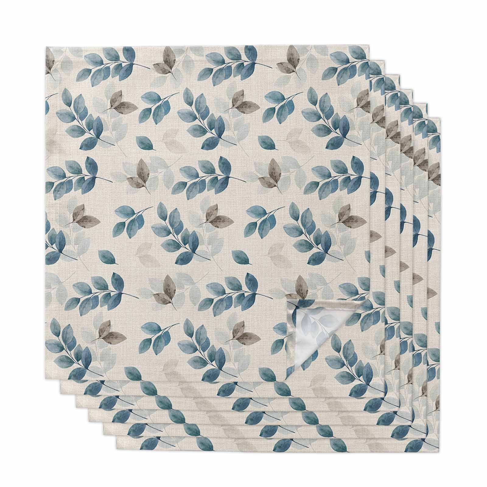Blue Botanical Fall Cloth Napkins, Pastoral Maple Leaf Autumn Rustic ...