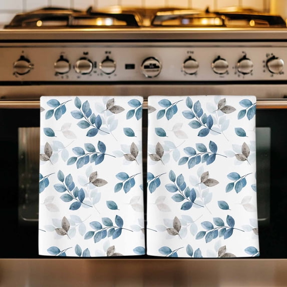 Blue Botanical Fall Kitchen Towels Set of 1, Pastoral Maple Leaf Autumn ...