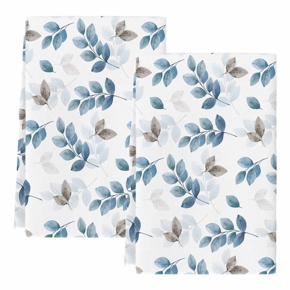 Blue Botanical Fall Kitchen Towels Set of 2, Absorbent Microfiber Dish ...