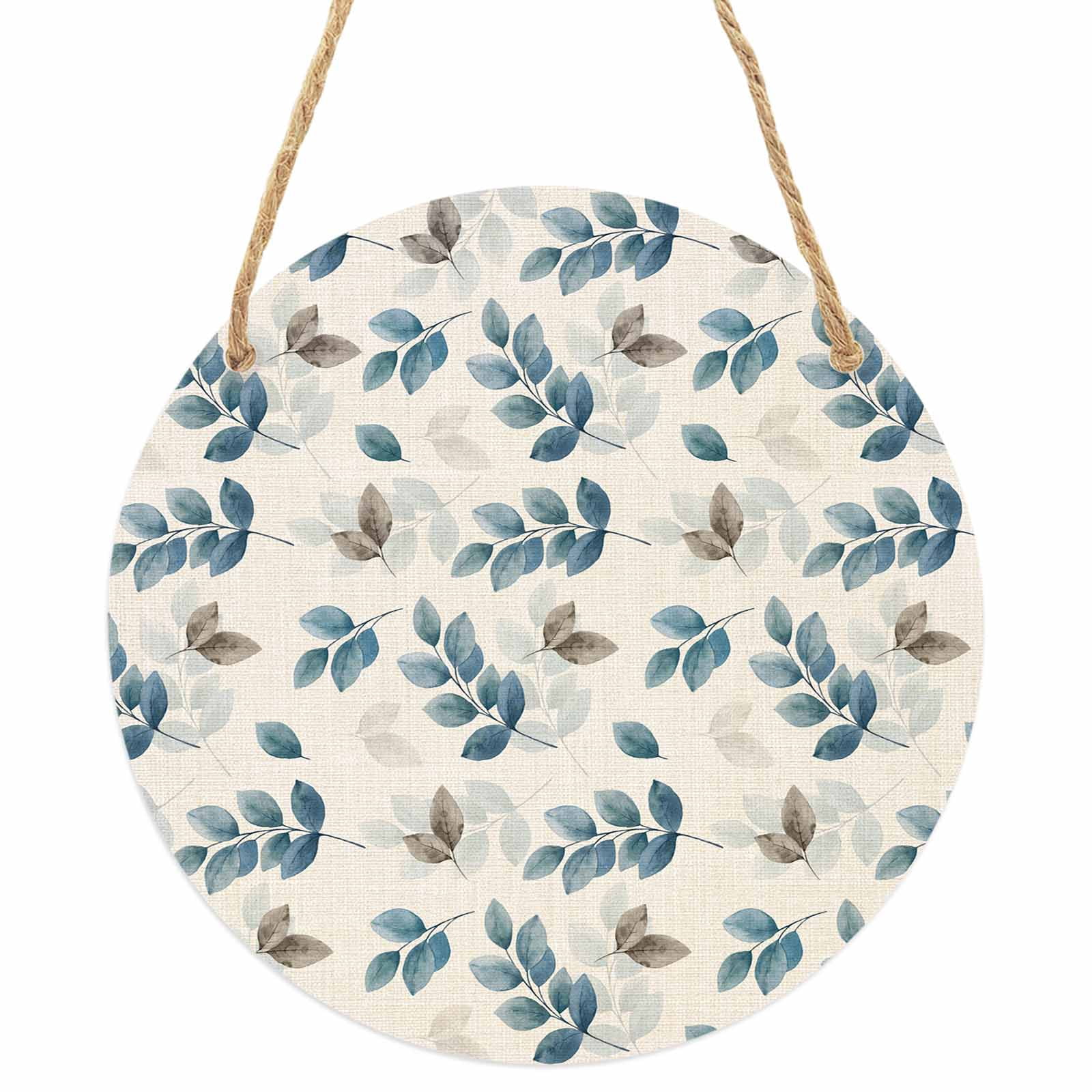 Blue Botanical Fall Round Front Door Welcome Sign, 5.9 Inch Wall ...