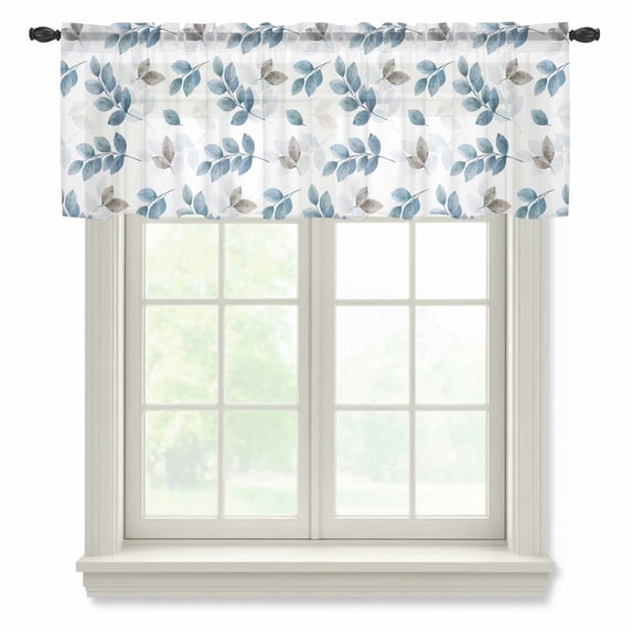 Blue Botanical Fall Sheer Curtains Valances for Windows Pastoral Maple ...