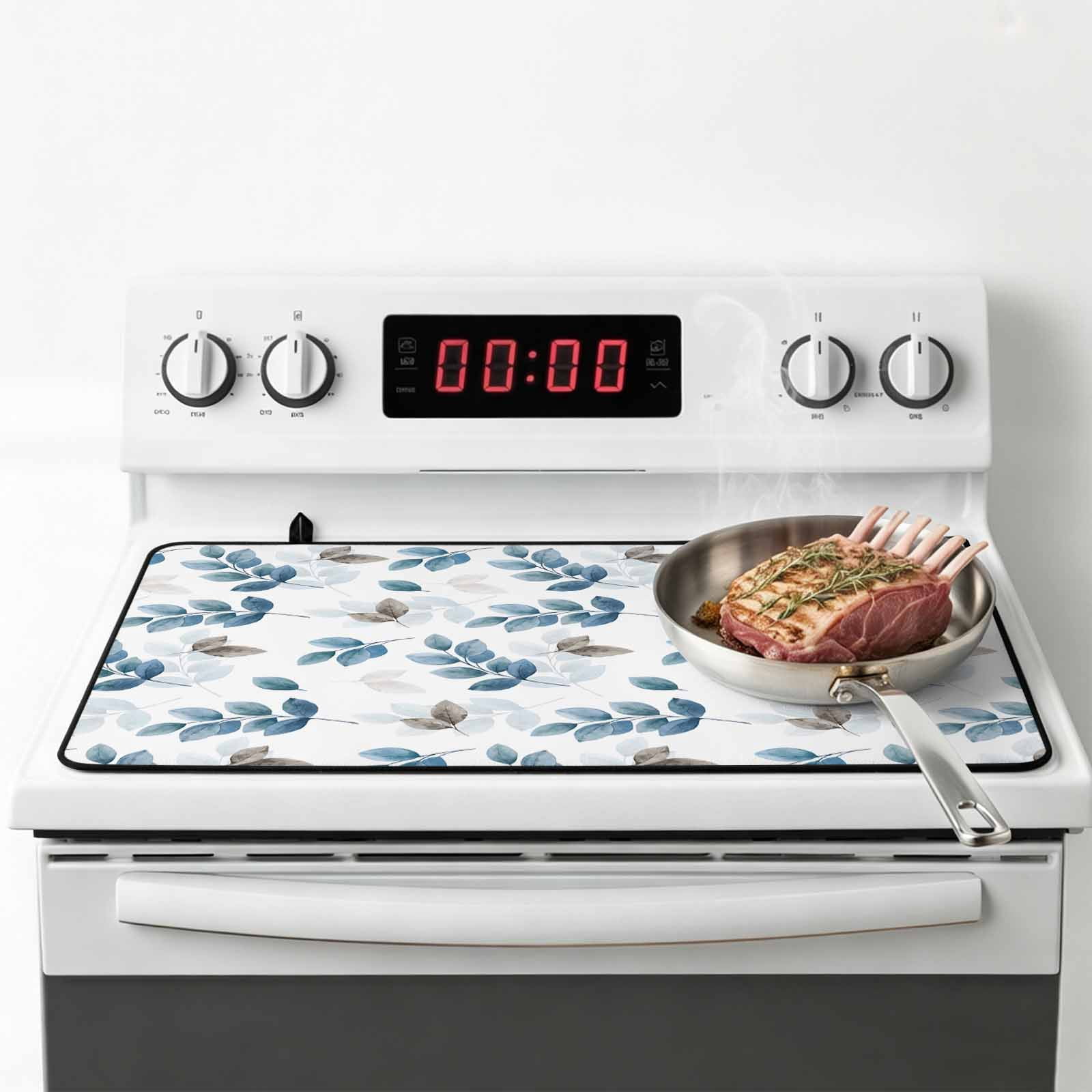 Blue Botanical Fall Stove Top Cover for Electric Stove, Heat-proof ...