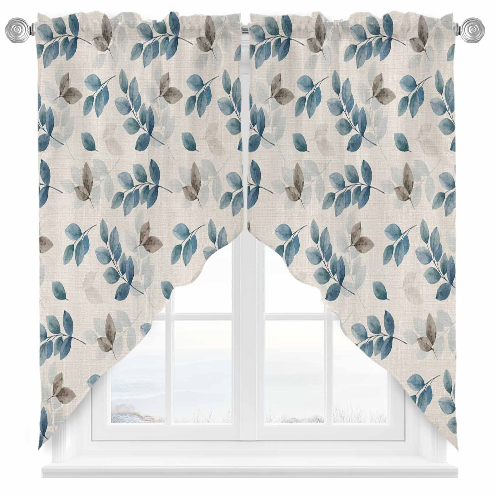 Blue Botanical Fall Swag Curtains Pastoral Maple Leaf Autumn Rustic ...