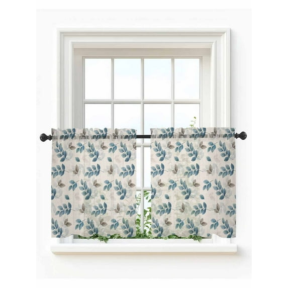 Blue Botanical Fall Tier Curtains 36 Inch Length,Sheer Curtains for ...