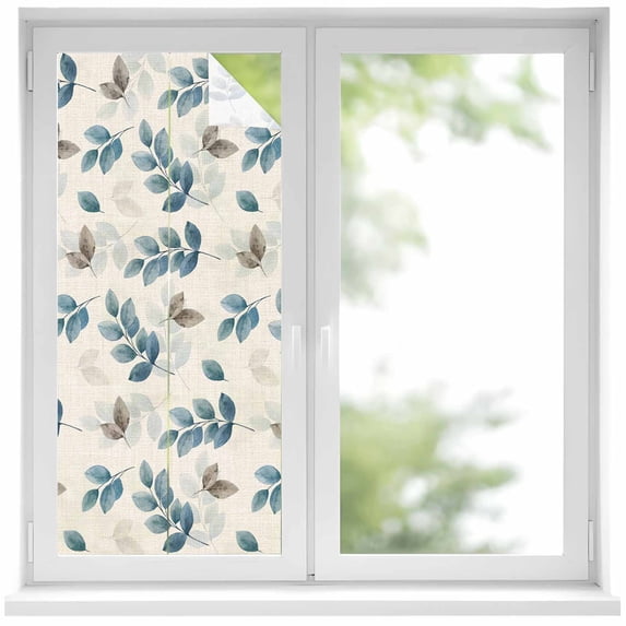 Blue Botanical Fall Window Privacy Film, Pastoral Maple Leaf Autumn ...