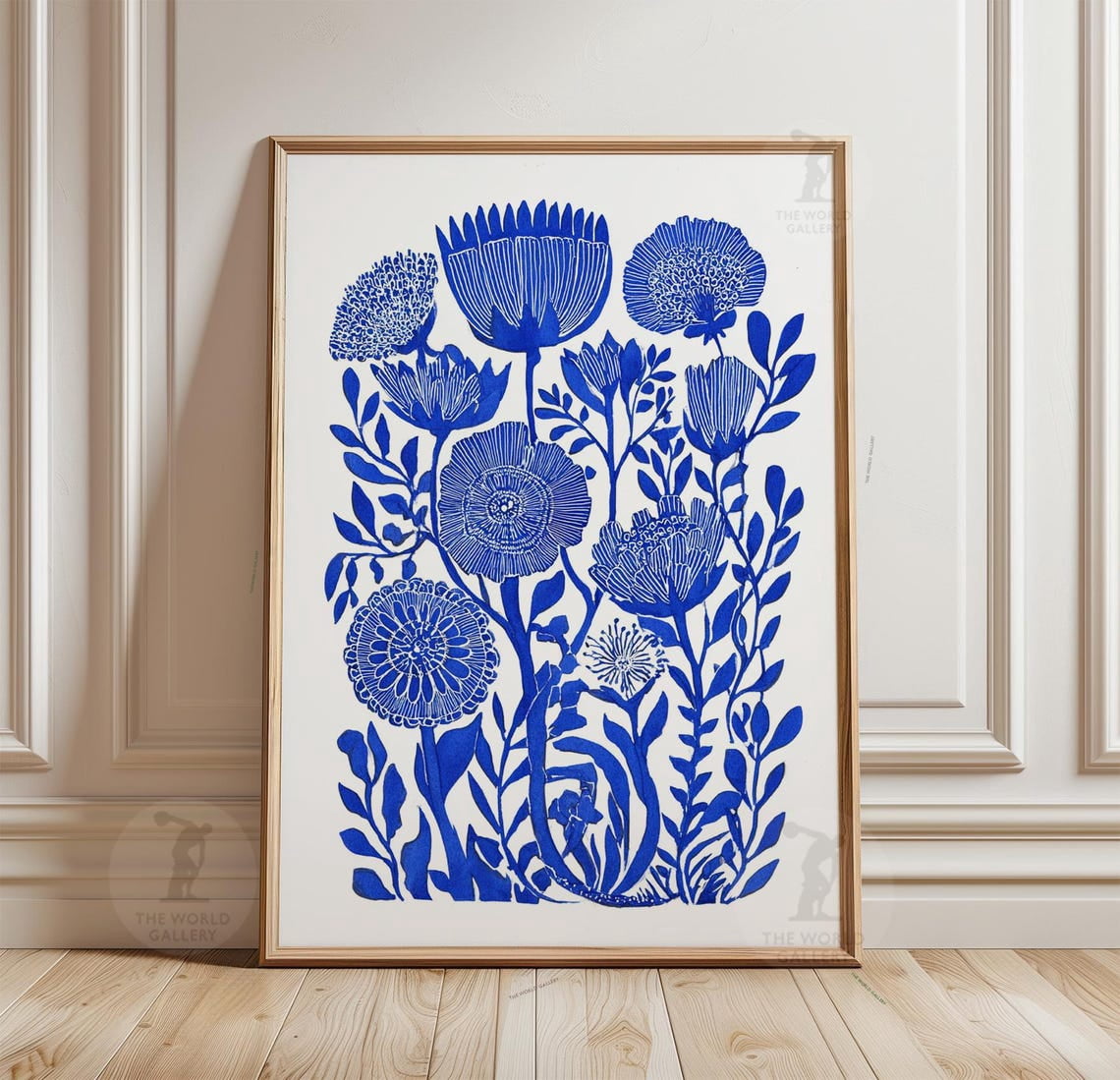 Blue Botanical Floral Line Art Minimal Plant Wall Art Scandinavian ...