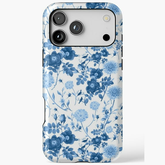 Blue Botanical Flowers Nature Art iPhone Case 17 16 15 14 13 12 11 Pro ...