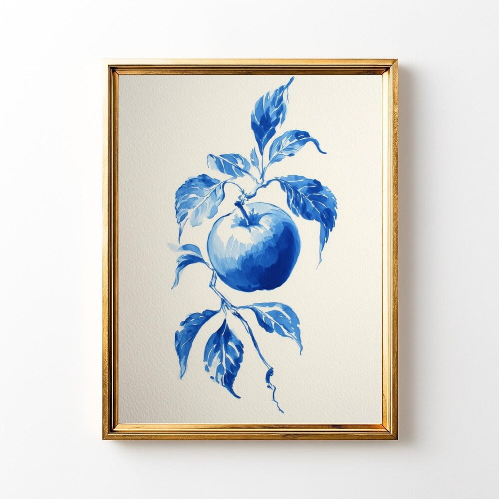 Blue Botanical Fruit Print Modern Chinoiserie Wall Art Kitchen Decor In ...