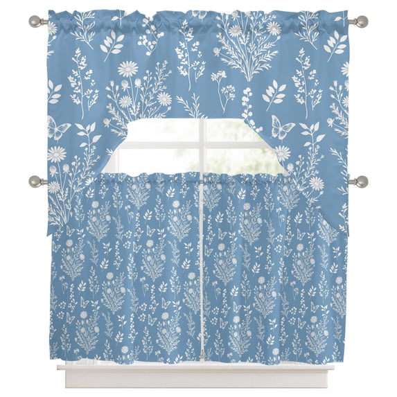 Blue Botanical Kitchen Curtains Swag Valance and Tier Curtains Set 24 ...