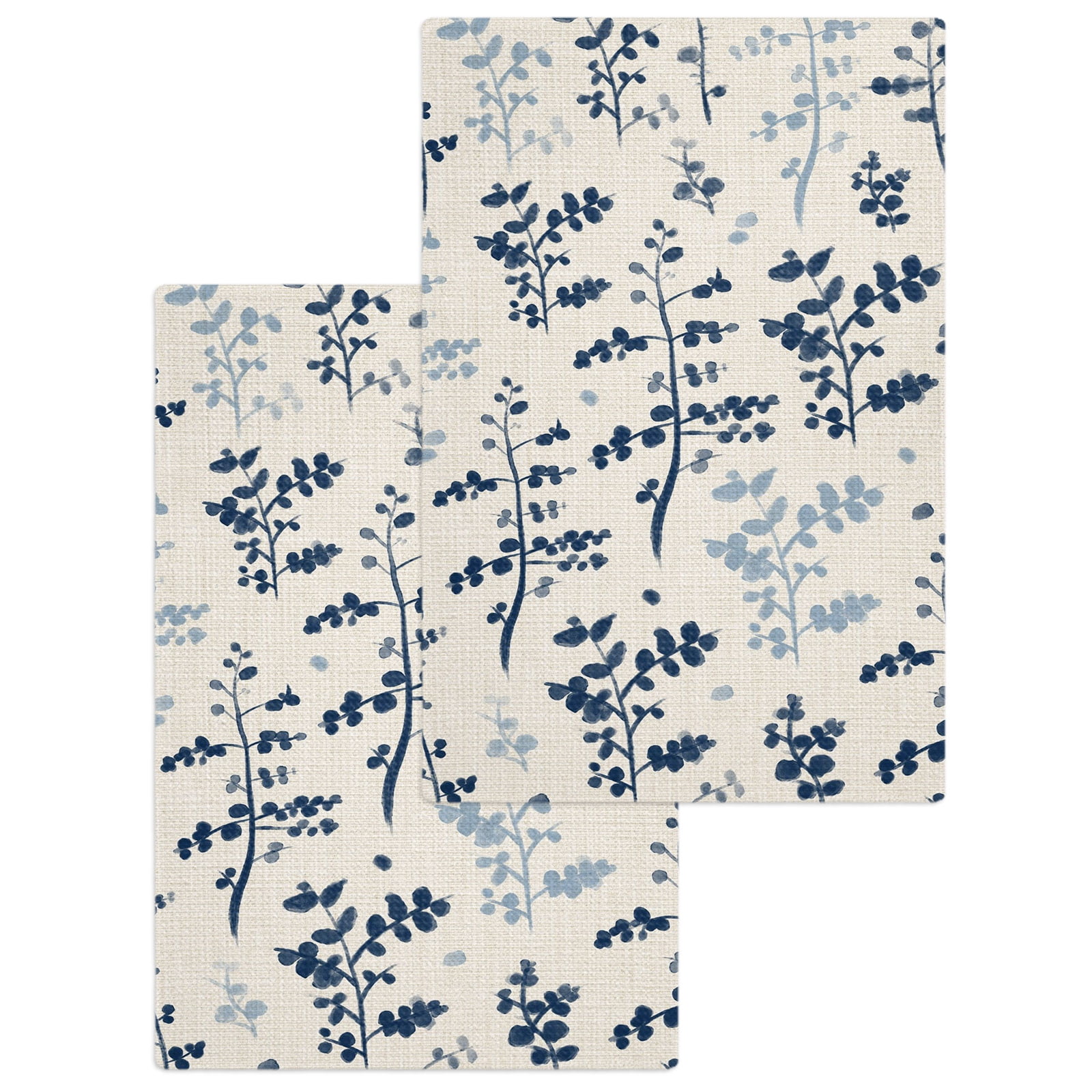 Blue Botanical Kitchen Dish Towels for Drying Dishes Set of 2, Rustic ...
