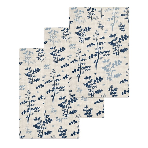 Blue Botanical Kitchen Dish Towels for Drying Dishes Set of 3, Rustic ...