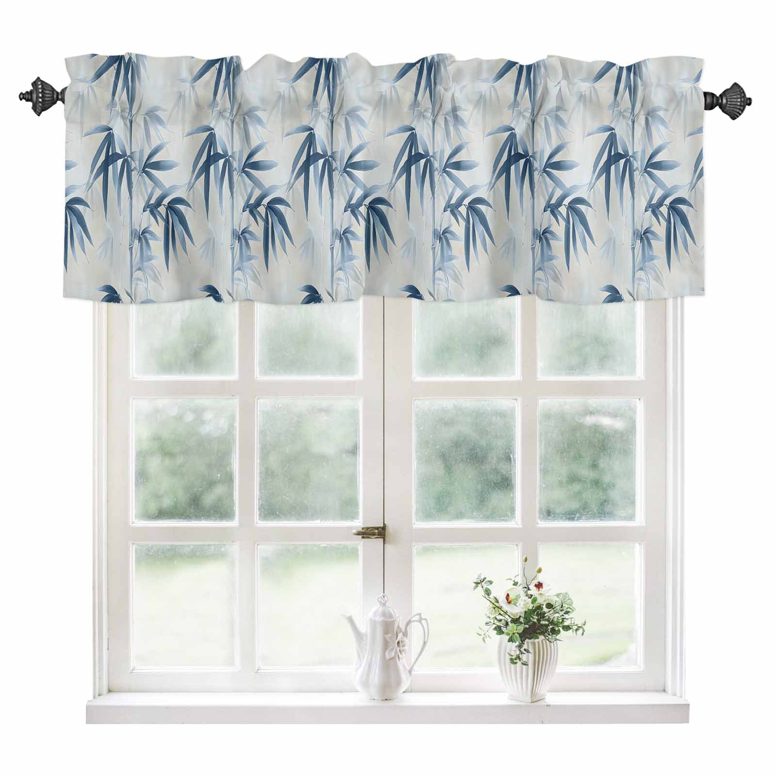 Blue Botanical Kitchen Valances for Windows 60x18 Inch Kitchen Curtains ...