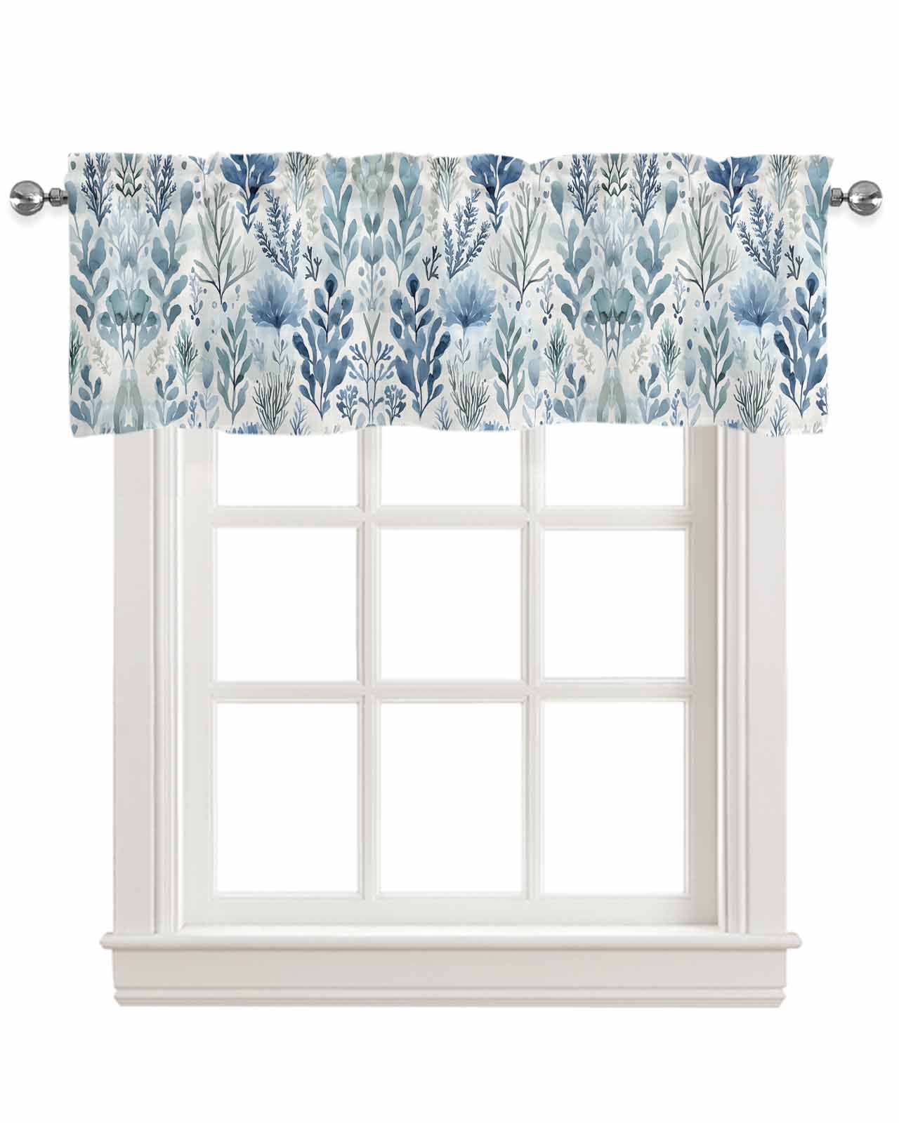 Blue Botanical Kitchen Valances for Windows Farmhouse Linen Window ...