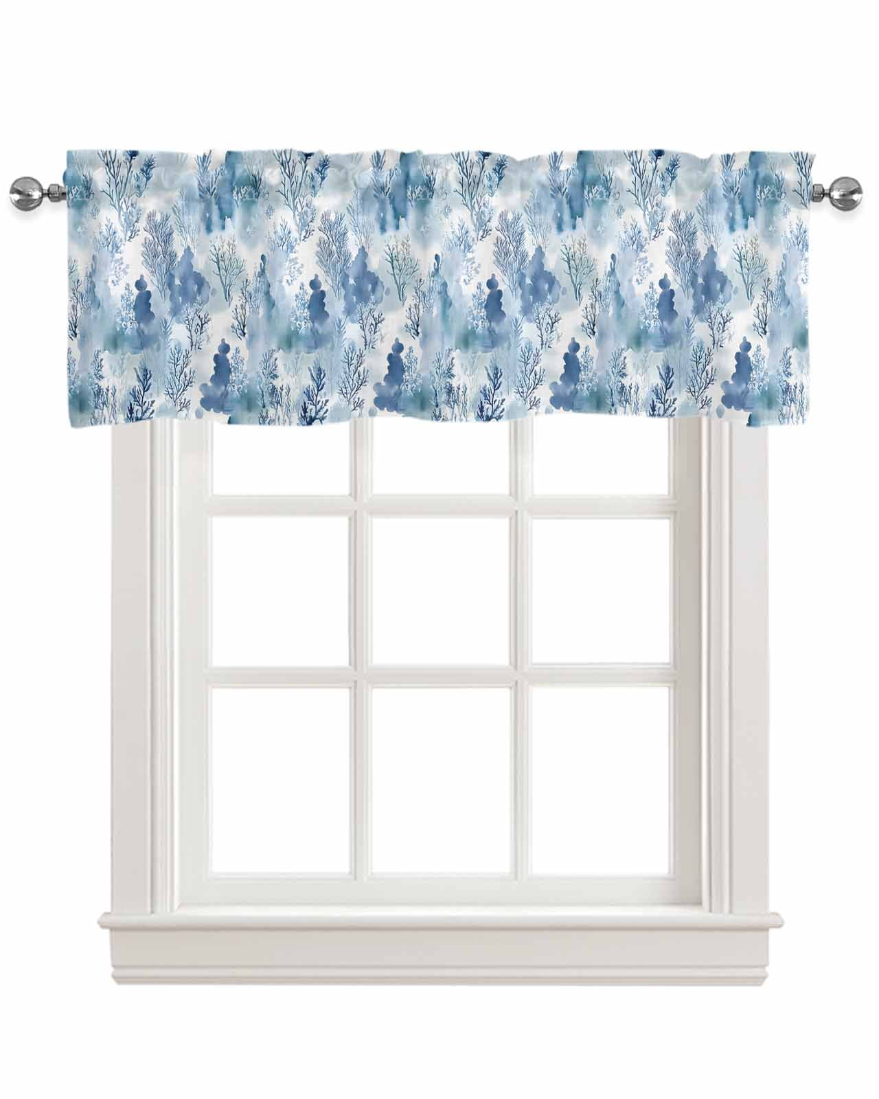 Blue Botanical Kitchen Valances for Windows Farmhouse Linen Window ...