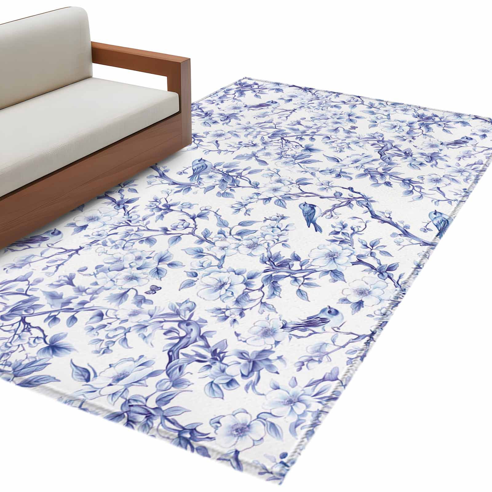 Blue Botanical Large Area Rugs for Bedroom Living Room, Soft Non Slip ...
