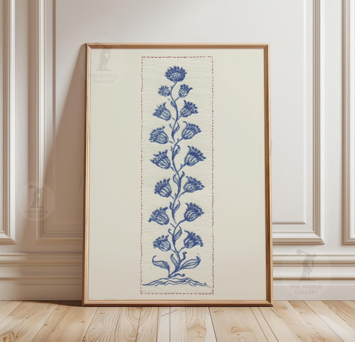 Blue Botanical Minimal Folk Floral Pattern Nature Wall Decor Unframed ...