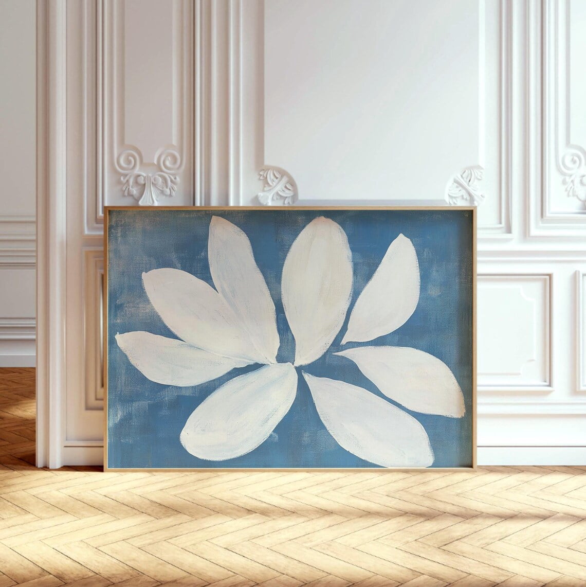 Blue Botanical Minimalist Floral Wall Art Modern Abstract, Stretched ...